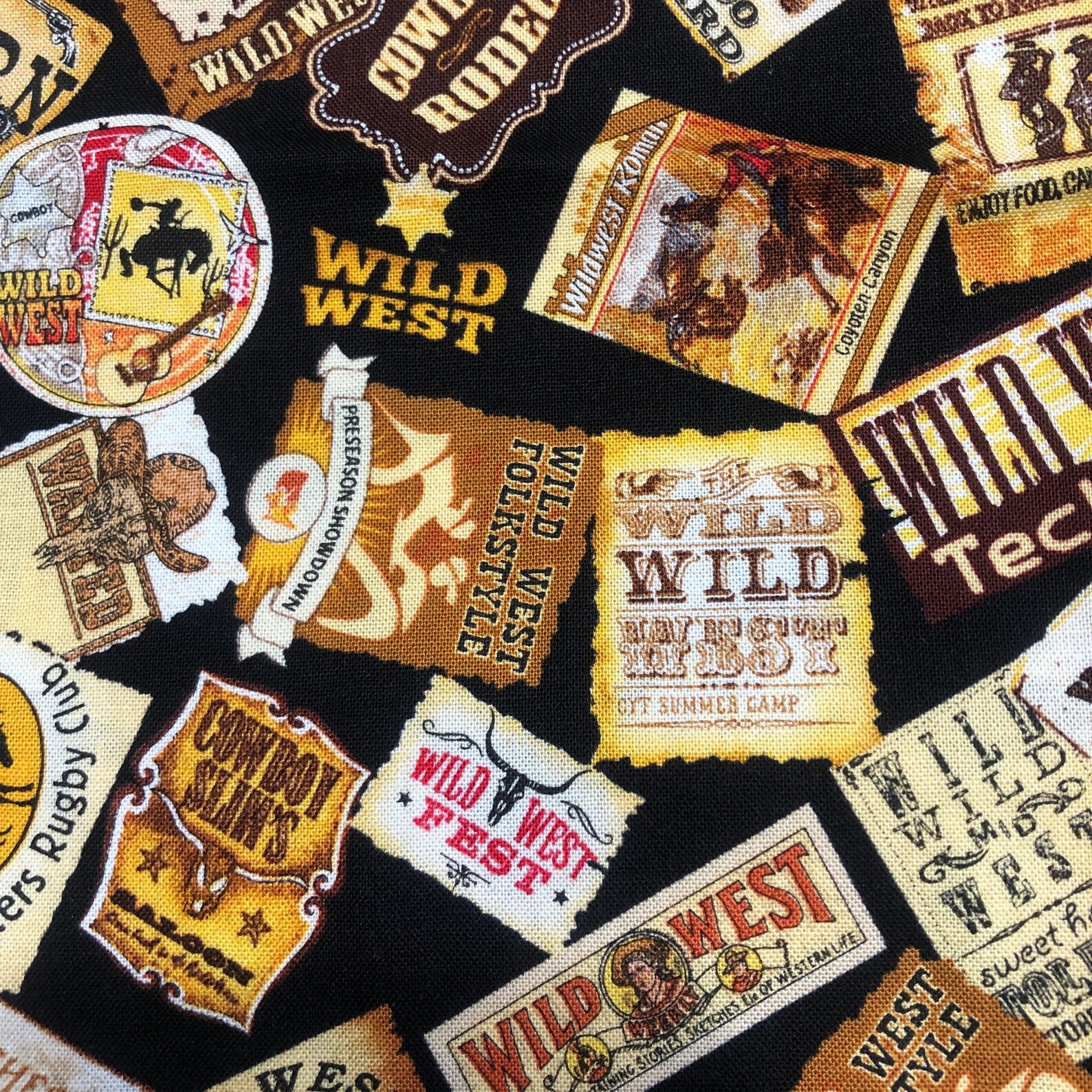 Wild Wild West Postage Stamp Signs Tossed Cotton Fabric Exclusively ...