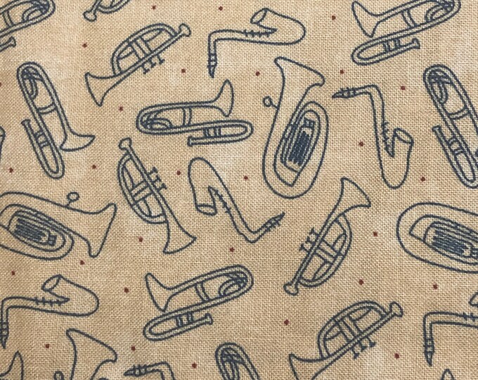 Sandy Gervais Cotton Fabric 76 Trombones Musical Instruments Blue on ...