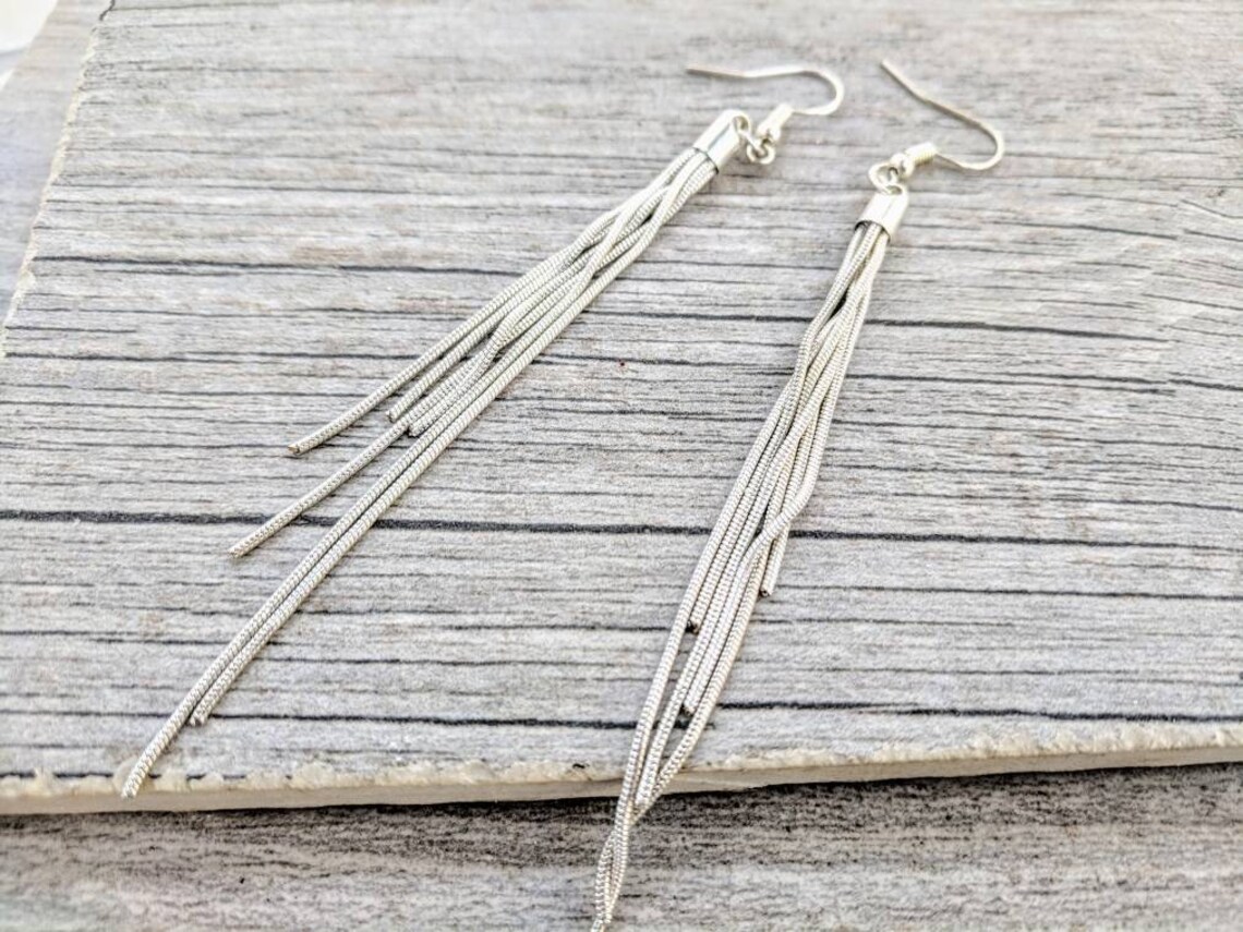 Sterling Silver Chain Dangle Earrings Extra Long Chain Dangle | Etsy