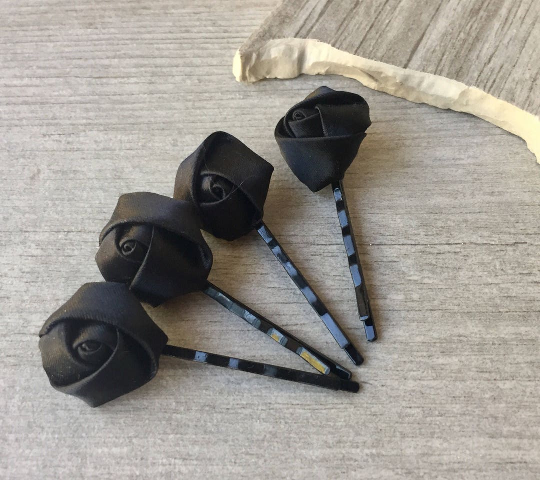 Black Satin Rose Hair Pins: Goth Wedding Accessories - Etsy