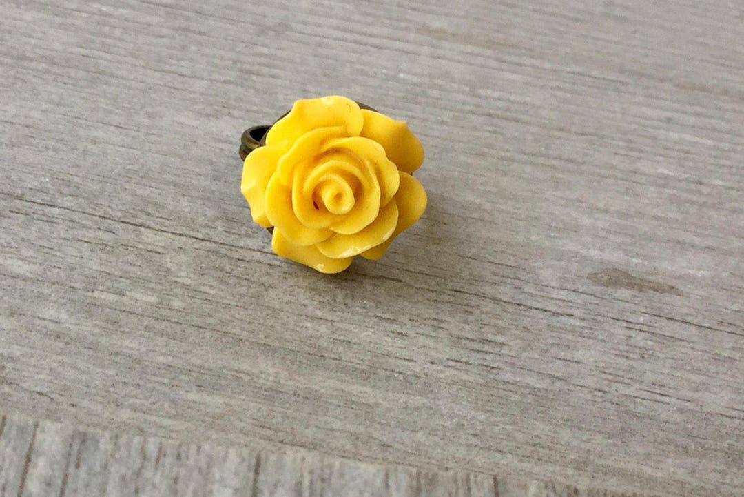 Bright Yellow Rose Ring - Adjustable Antique Bronze Jewelry, Friendship ...