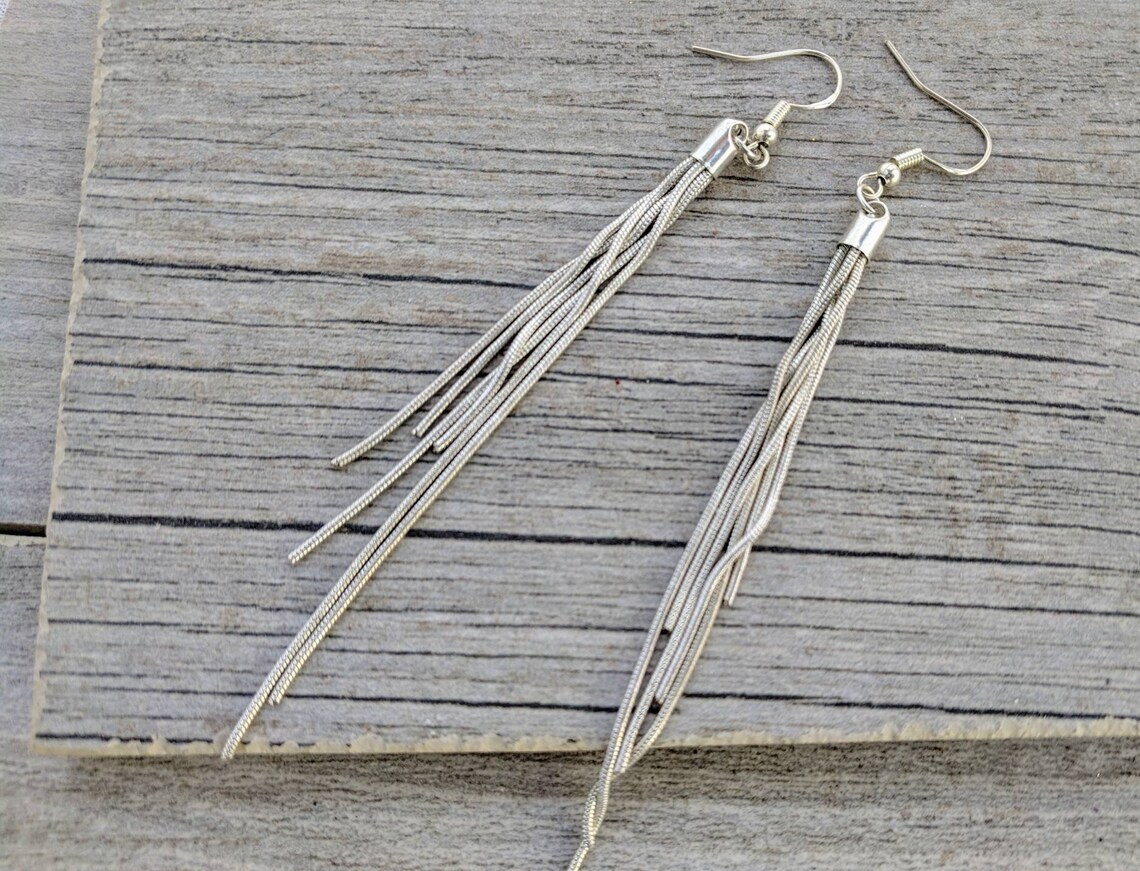 Sterling Silver Chain Dangle Earrings Extra Long Chain Dangle | Etsy