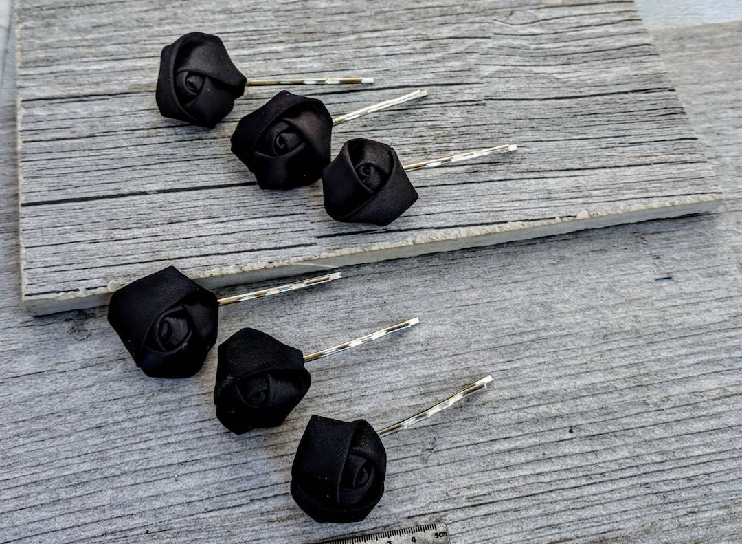 Black Satin Rose Hair Pins: Goth Wedding Accessories - Set of 6 - Etsy