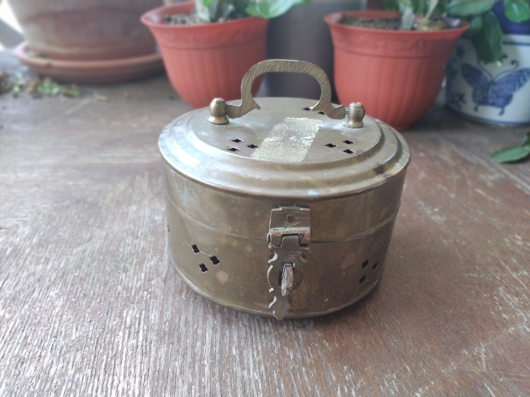 Vintage Cricket Box. Brass Box. Round Cricket Box. Craft Supplies ...
