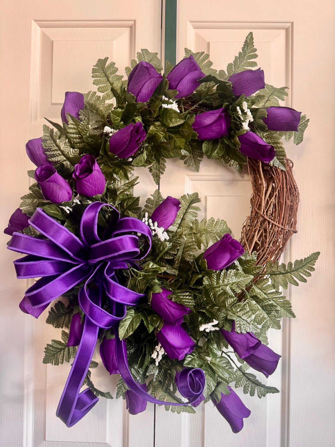 Purple Rose Wreath for Front Door, Funeral Wreath With Roses, Memorial ...
