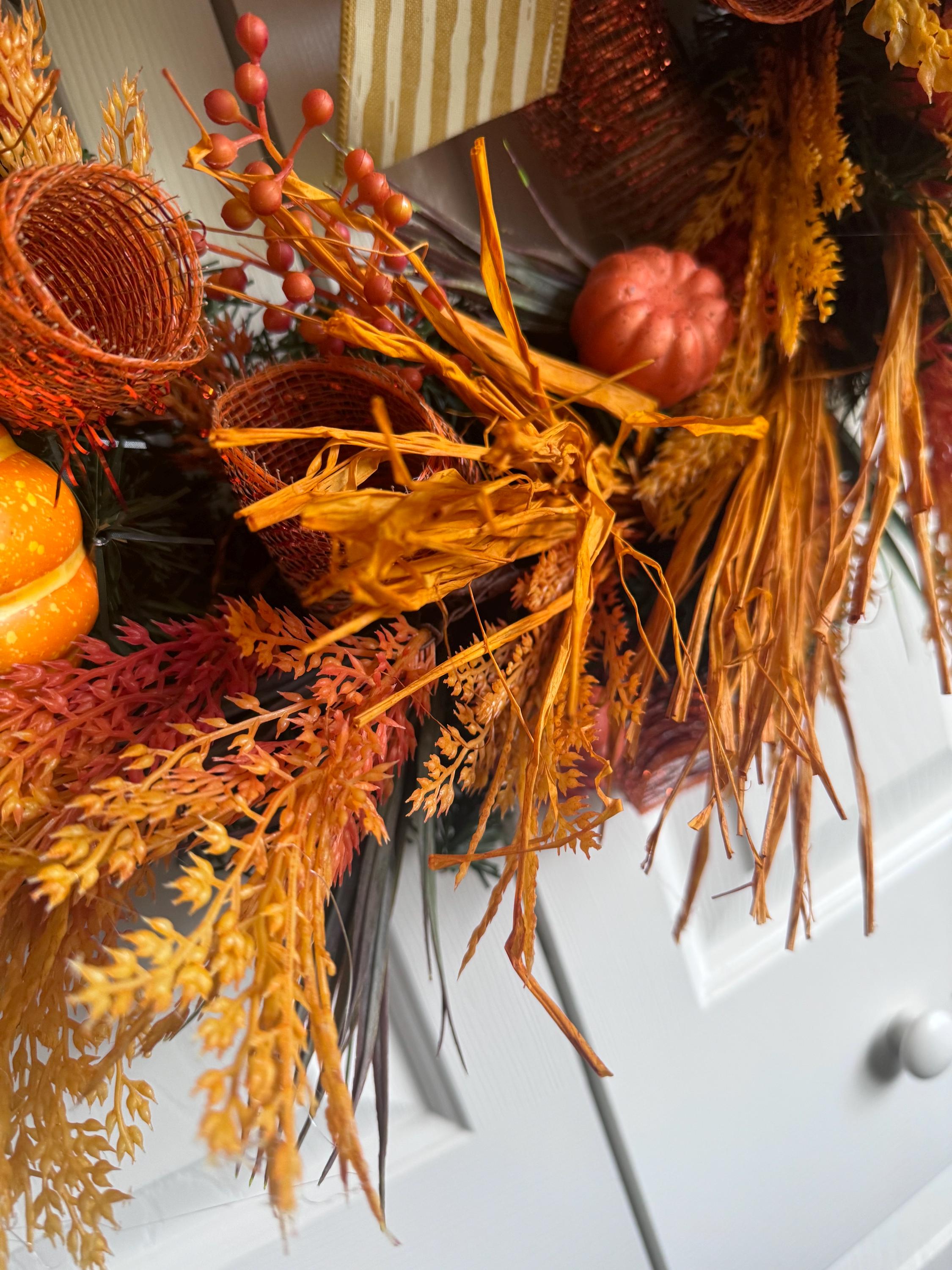 Fall Harvest Wreath for Front Door, Golden Harvest Wreath, Shabby Chic ...