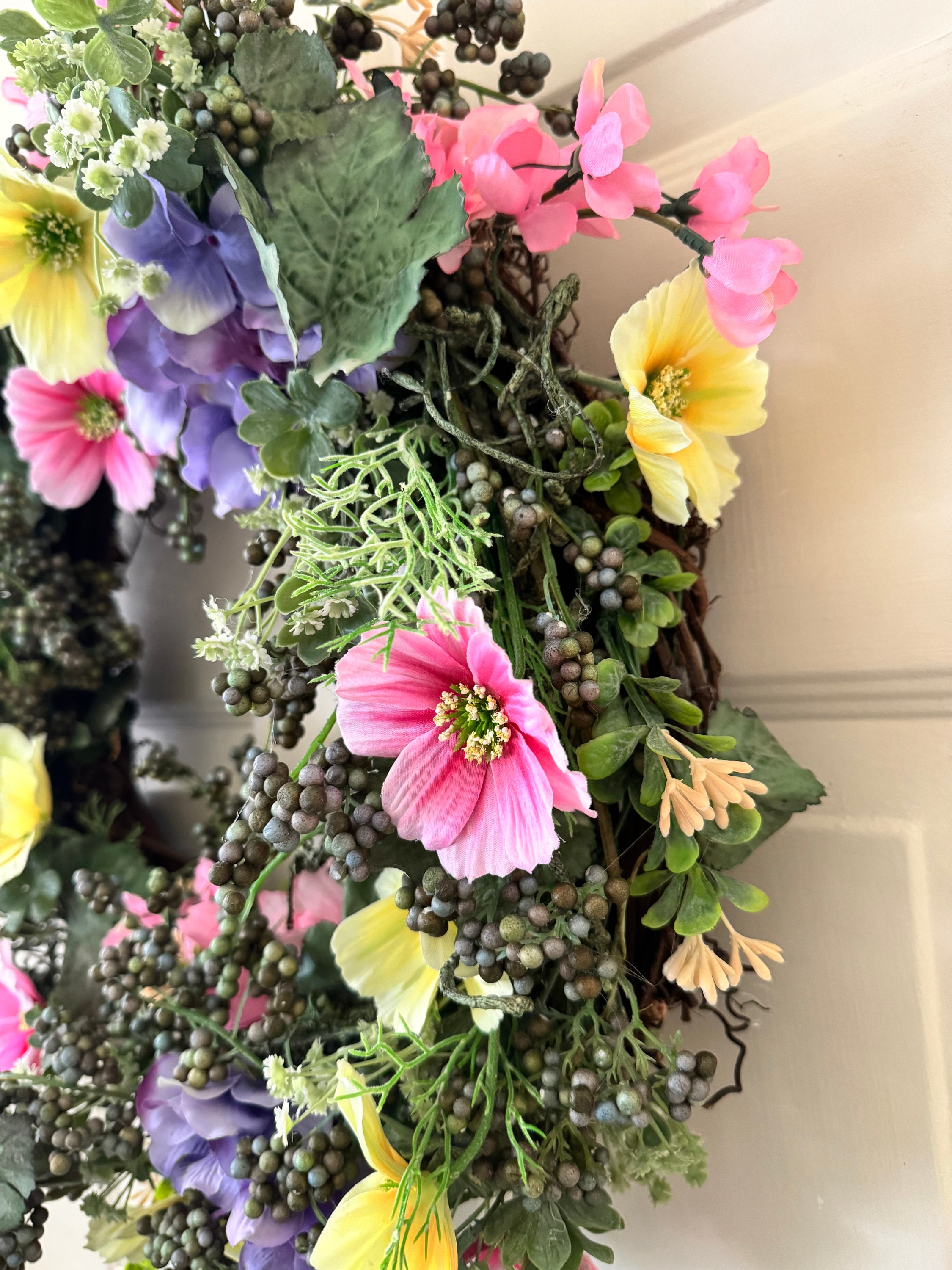Spring Grapevine Wreath for Front Door, Spring Floral Wreath With ...