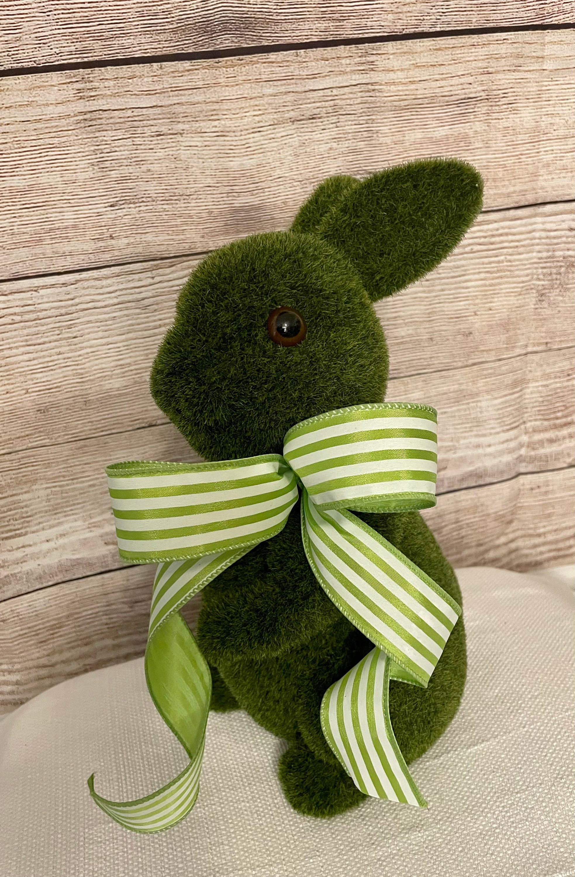 Large Flocked Green Bunny With Bow, Flocked Easter Bunny for Table ...
