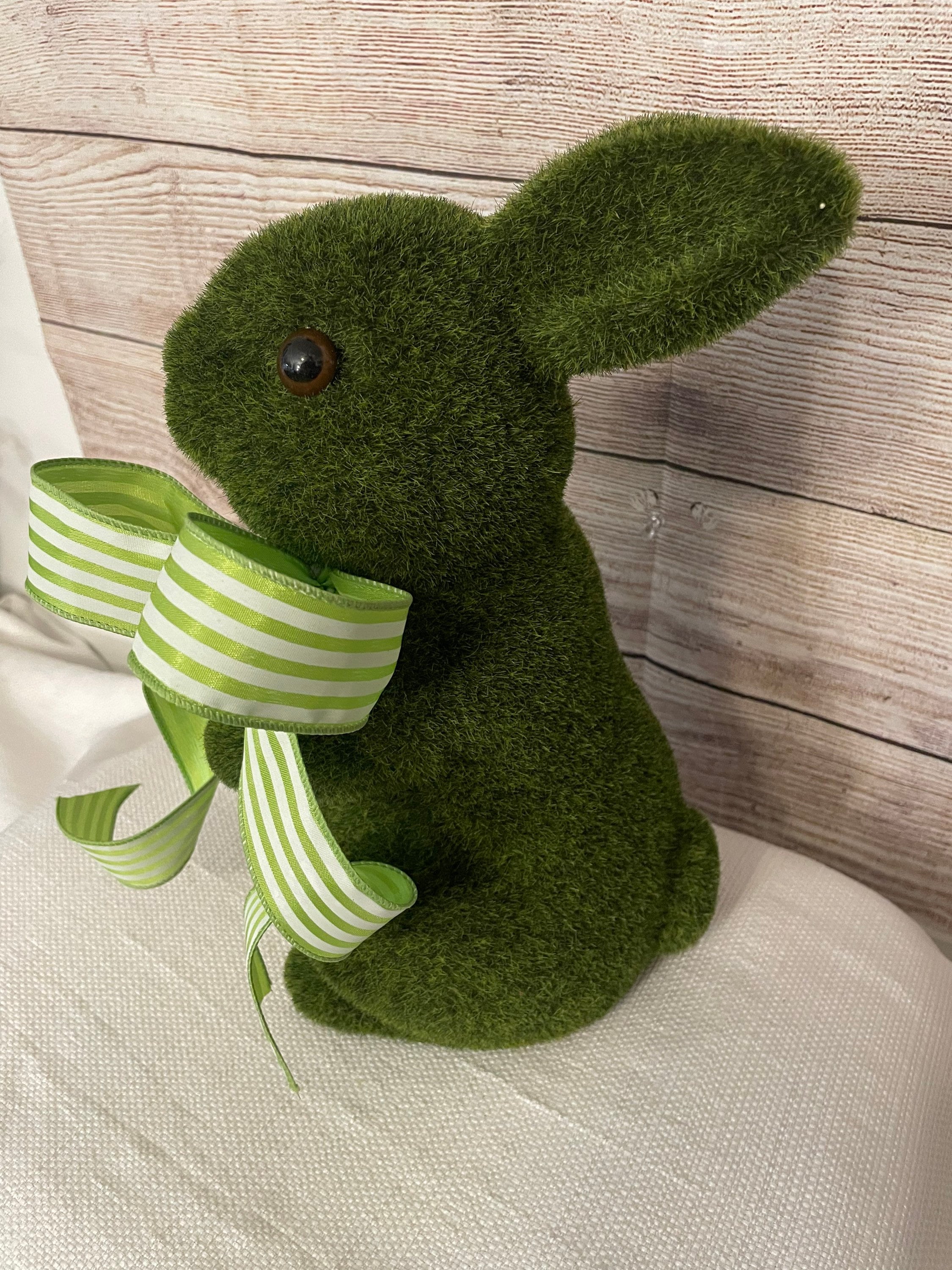 Large Flocked Green Bunny With Bow, Flocked Easter Bunny for Table ...