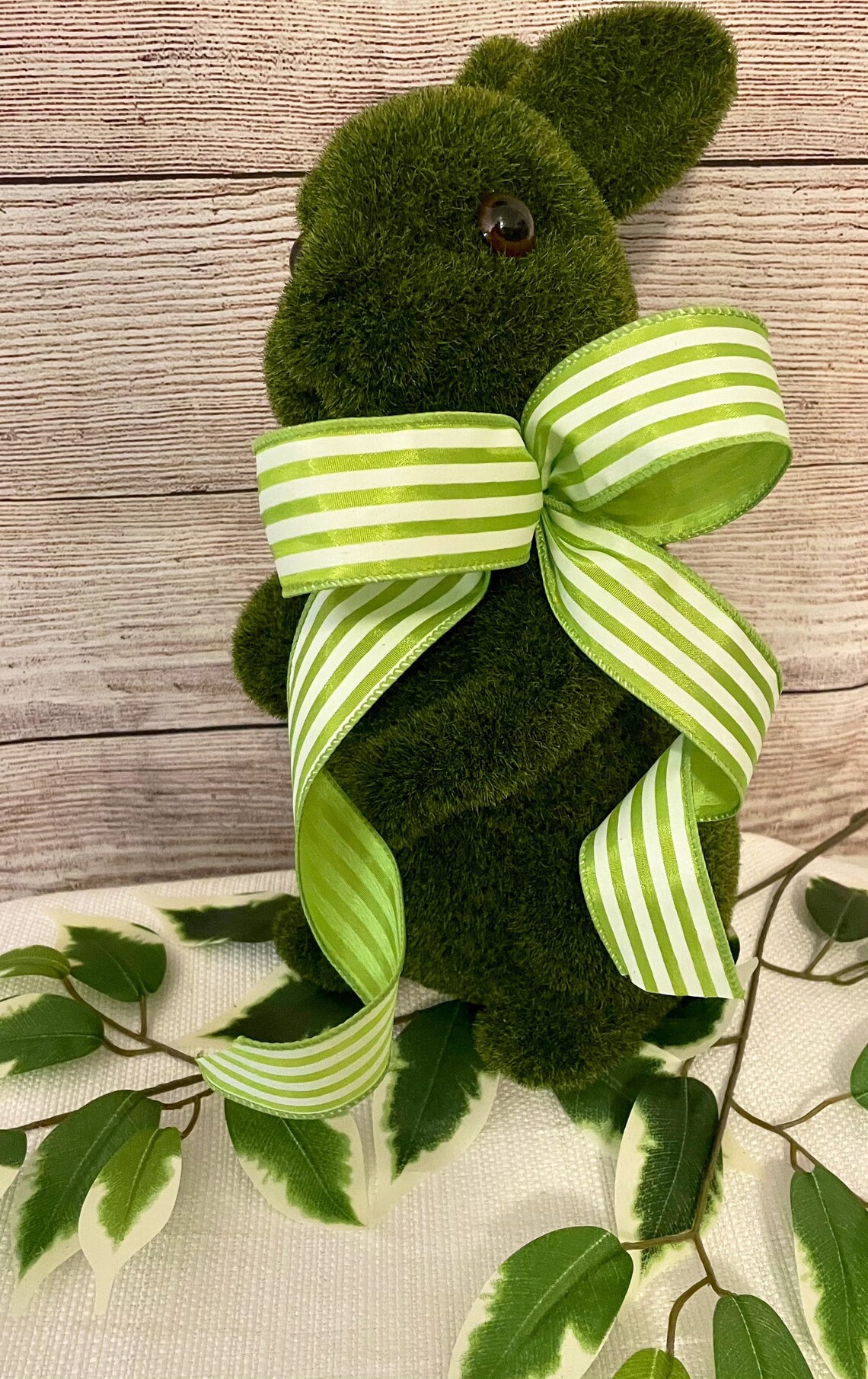 Large Flocked Green Bunny With Bow, Flocked Easter Bunny for Table ...