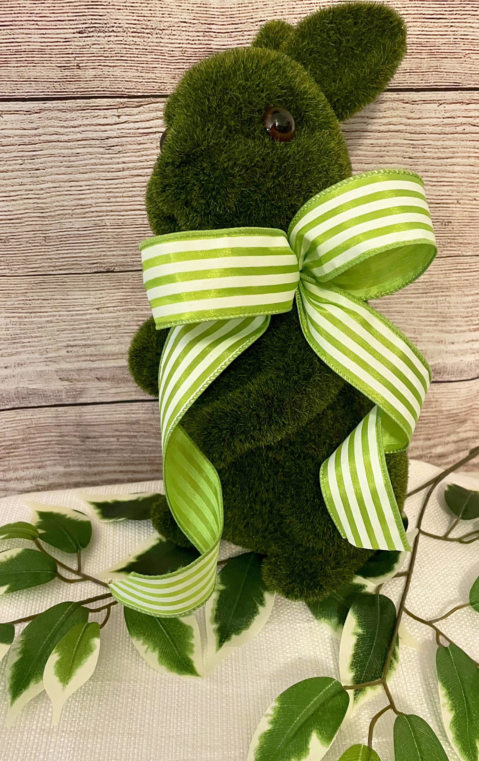 Large Flocked Green Bunny With Bow, Flocked Easter Bunny for Table ...