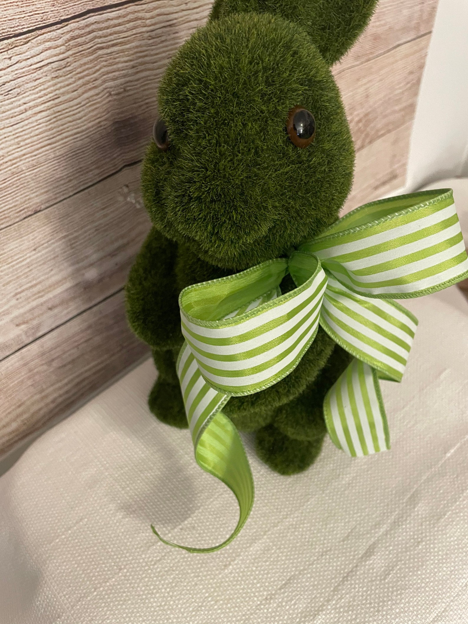Large Flocked Green Bunny With Bow, Flocked Easter Bunny for Table ...