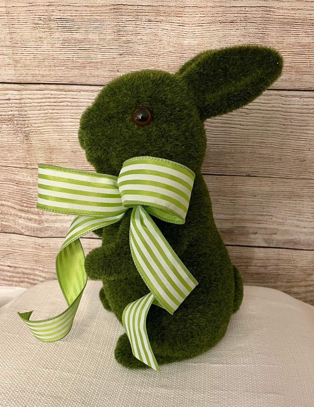 Large Flocked Green Bunny With Bow, Flocked Easter Bunny for Table ...