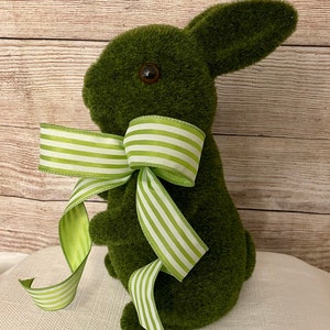 Large Flocked Green Bunny With Bow, Flocked Easter Bunny for Table ...