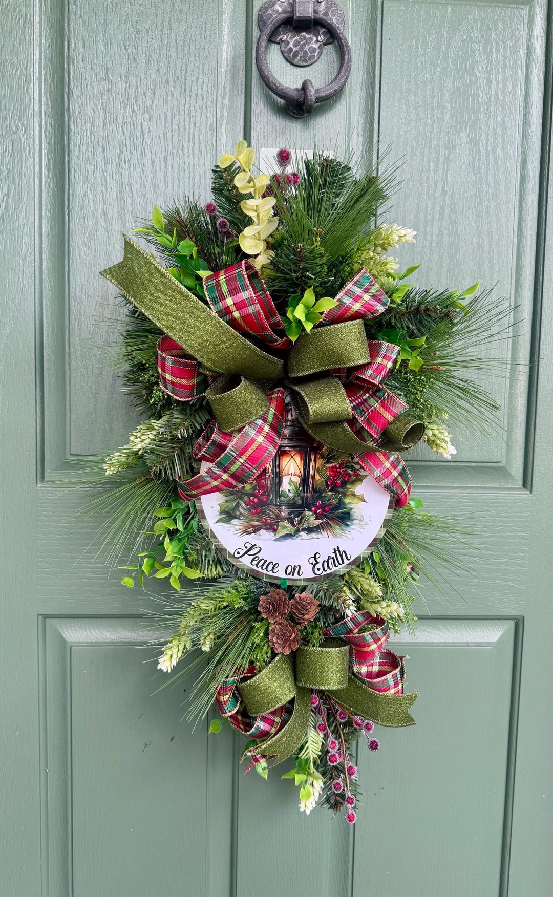 Holiday Swag for Front Door, Christmas Pine Swag, Peace on Earth Swag ...