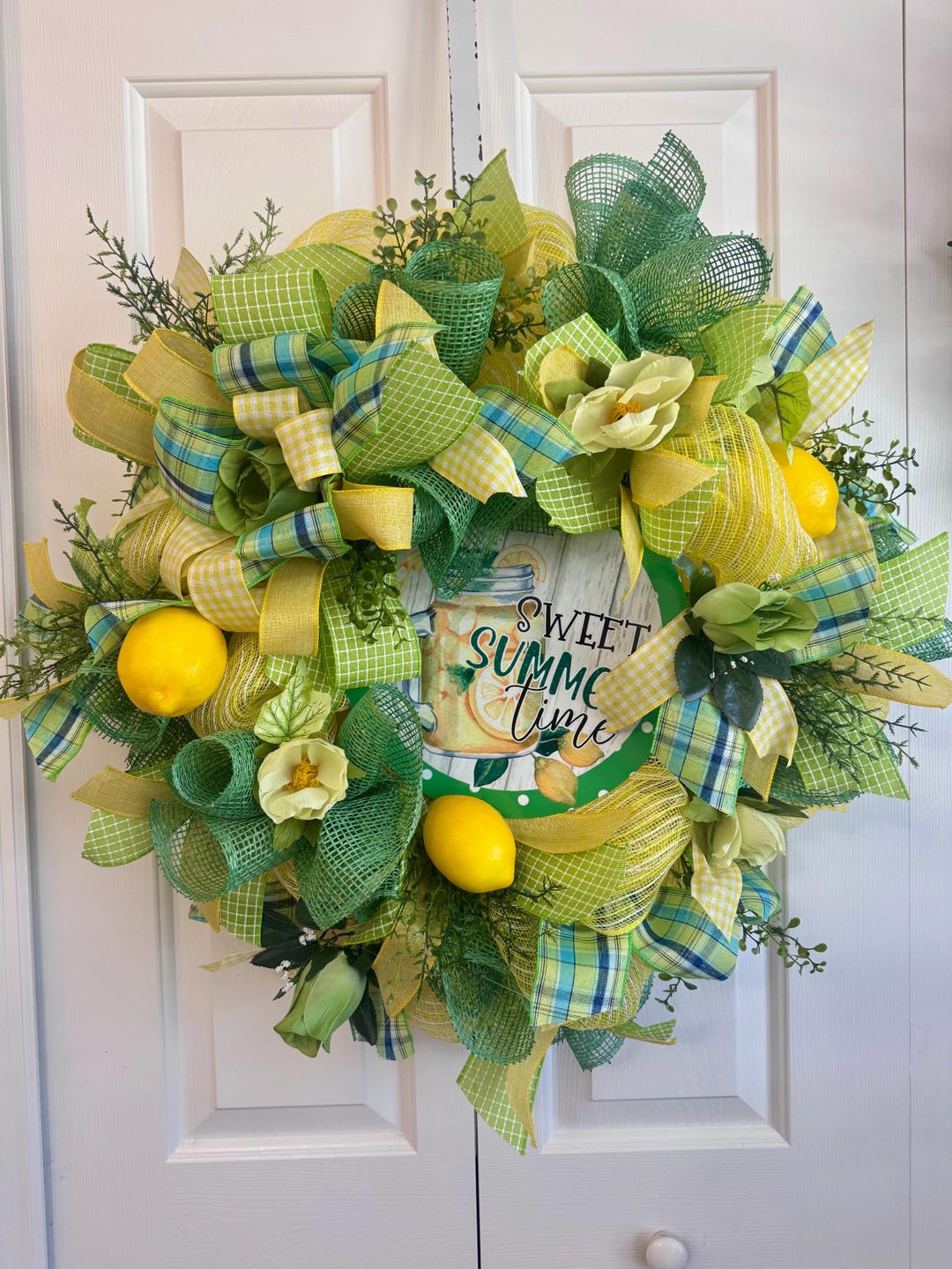 Lemon Mesh Wreath for Front Door, Large Spring Wreath, Summer Wreath ...
