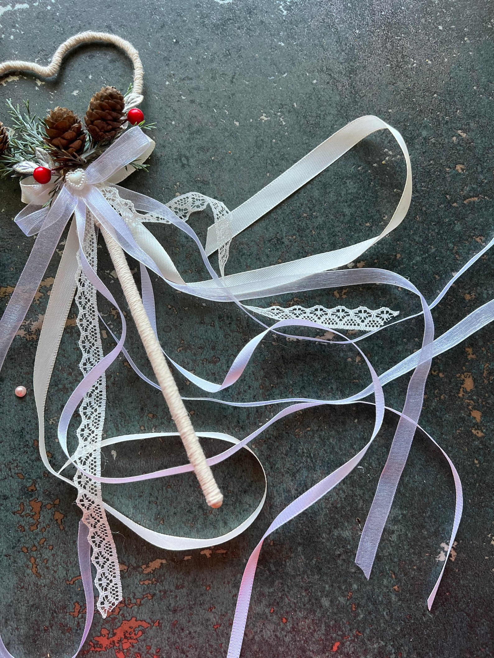 Winter Wedding Flower Girl Wand Pine Cone Wand Flower Wand Fairy Wand ...