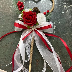 Winter Wedding Flower Girl Wand: Pine Cone, Red & White Floral ...