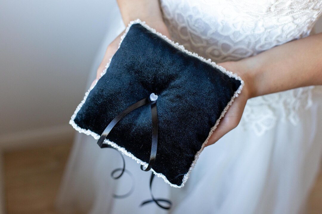 Black Ring Bearer Pillow Black Velvet Ring Pillow Boho Winter Wedding ...