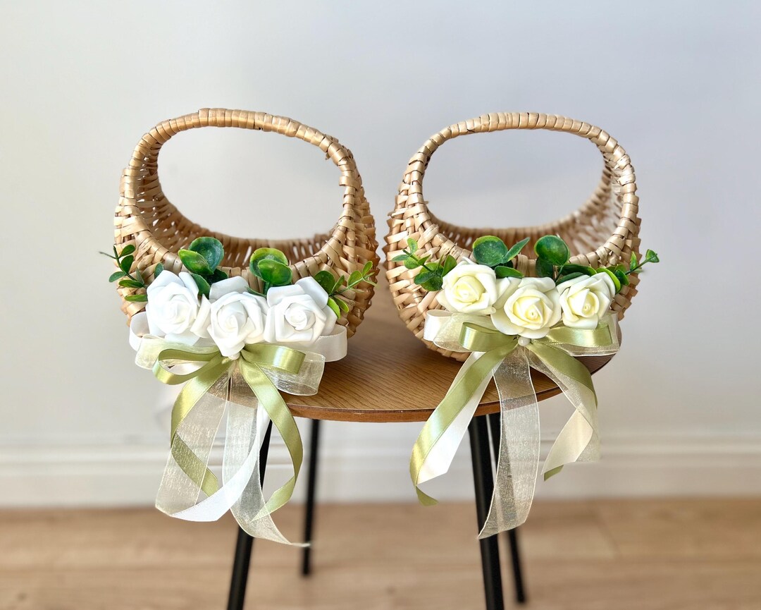 Eucalyptus Wedding Flower Girl Basket: Ivory & Sage Green Decor - Etsy