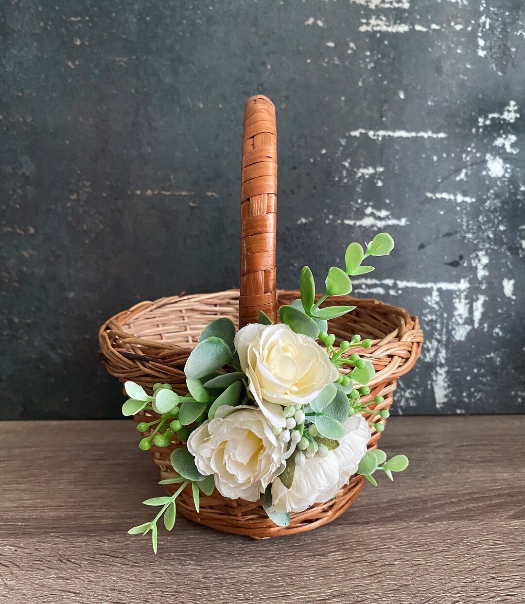 Greenery Flower Girl Basket Barn Wedding Eucalyptus Flower Girls Wooden ...