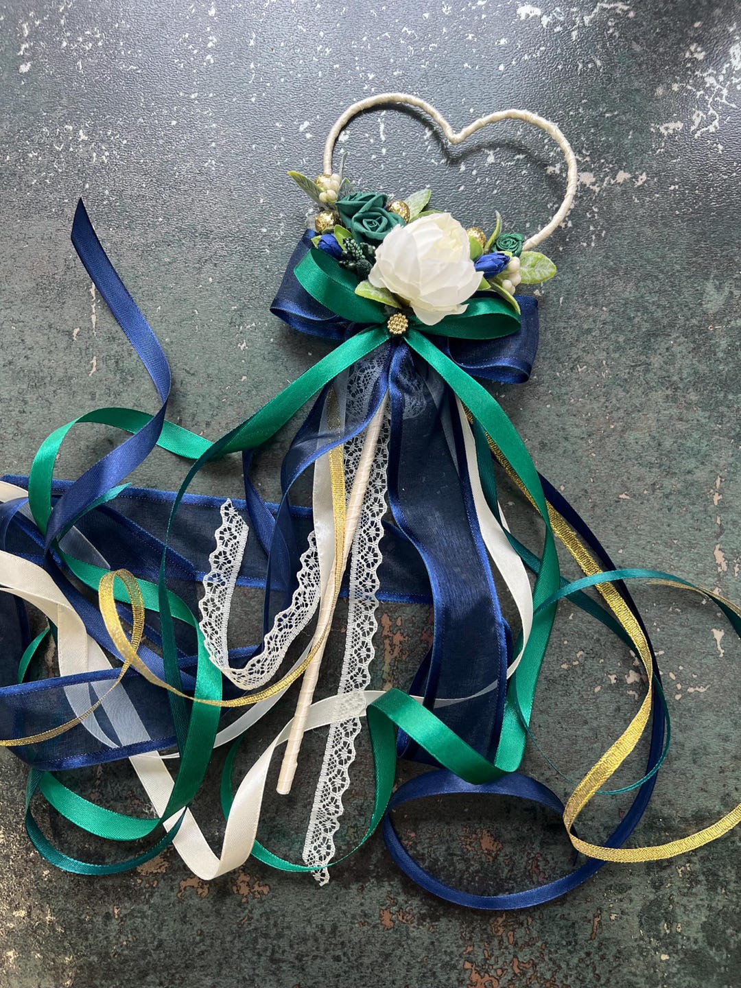 Flower Girl Wand Navy Emerald Gold Magic Wand Autumn Flower Wand Fairy ...
