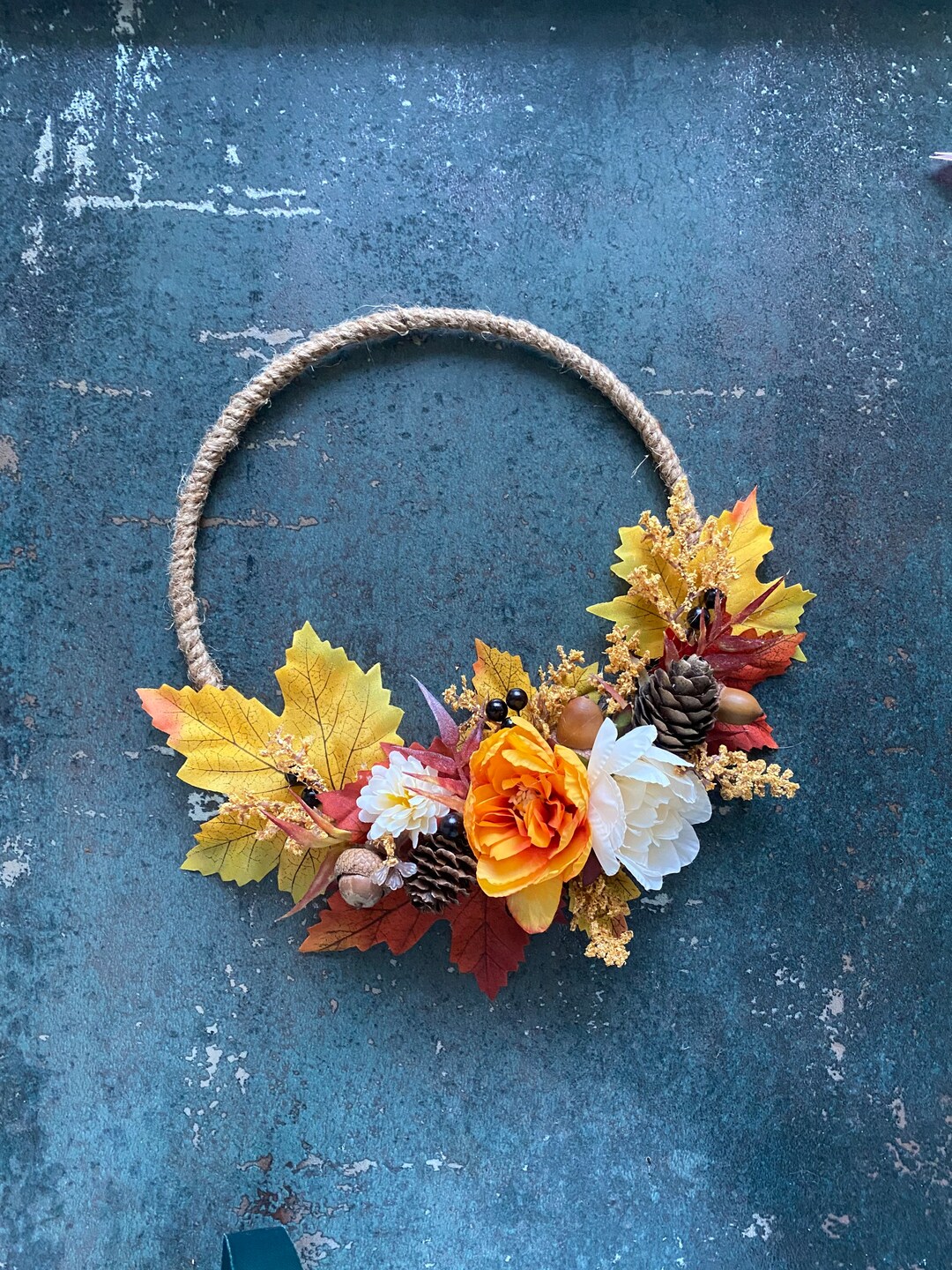 Autumn Flower Girl Hoop Bouquet Rustic Flower Girl Basket and Ring ...