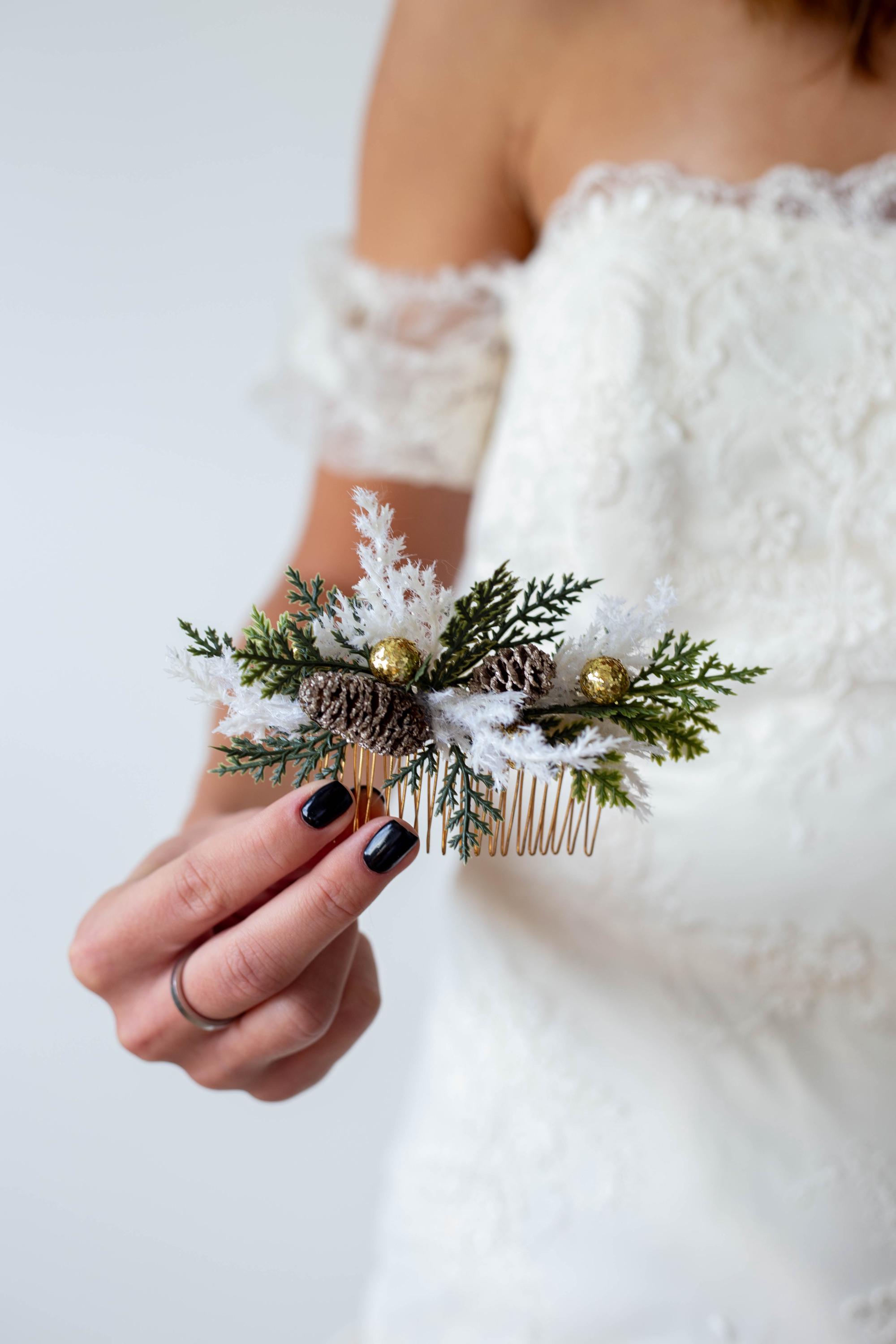 Winter Pine Cone Hair Comb: Rustic Bridal Hairpiece, Christmas Wedding ...