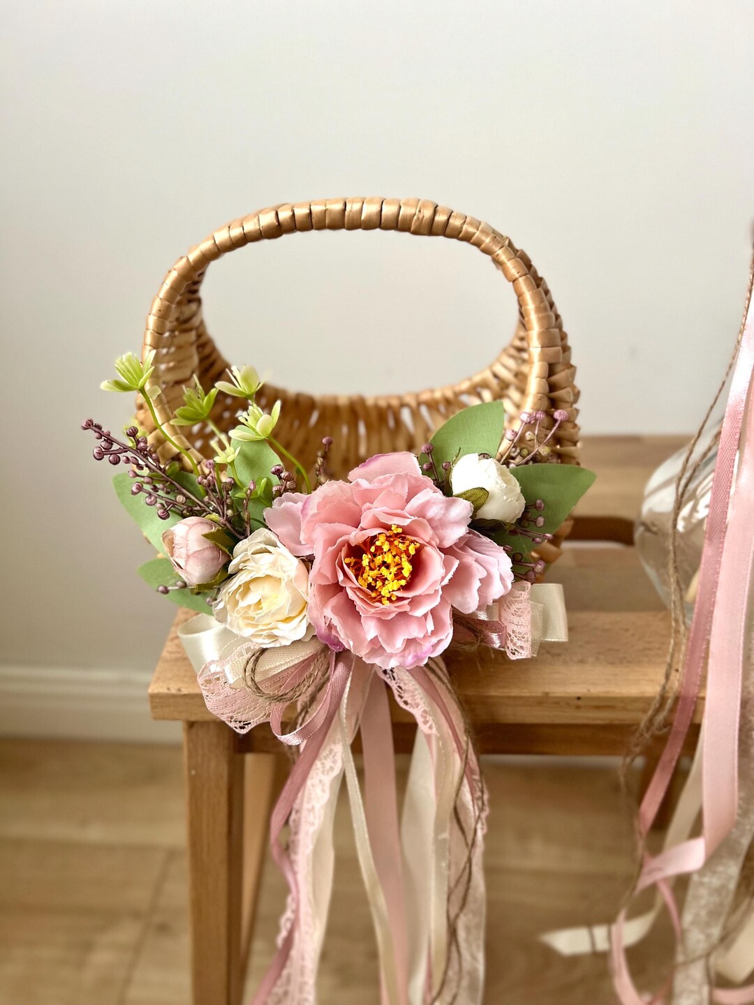 Ivory Blush Flower Girl Basket: Rustic Wedding Decor - Etsy