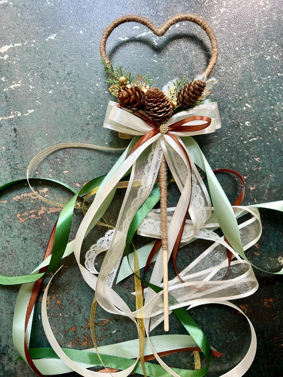 Winter Wedding Flower Girl Wand Pine Cone Wand Flower Wand Fairy Wand ...