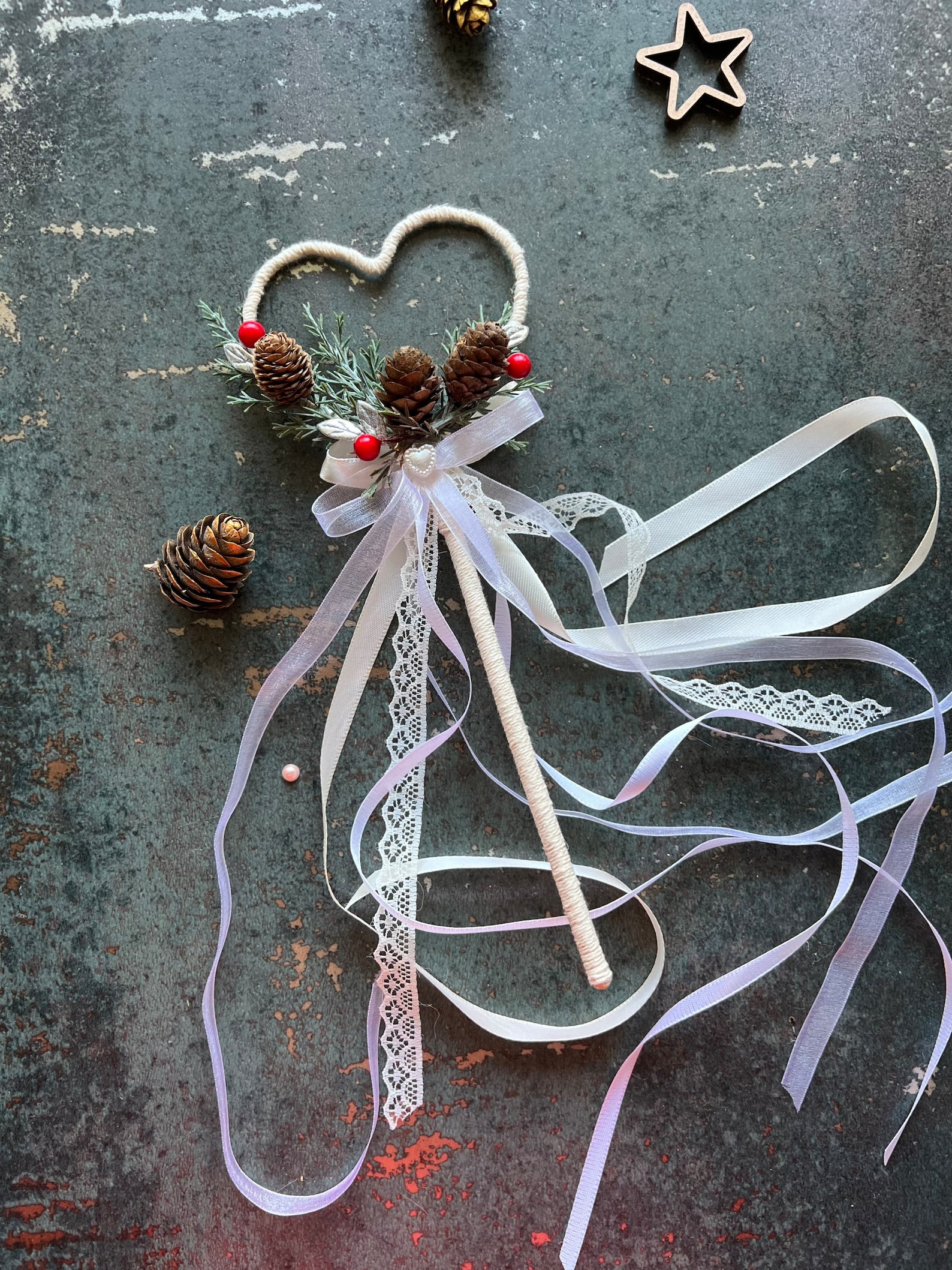 Winter Wedding Flower Girl Wand Pine Cone Wand Flower Wand Fairy Wand ...