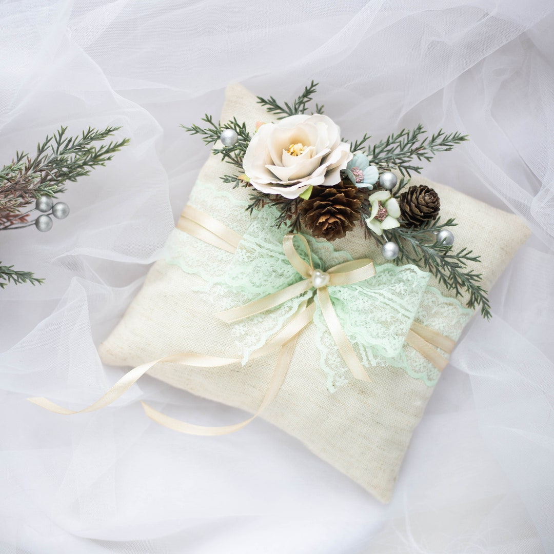 Winter Ring Bearer Ring Holder Pillow Pinecone Wedding Ring Pillow ...