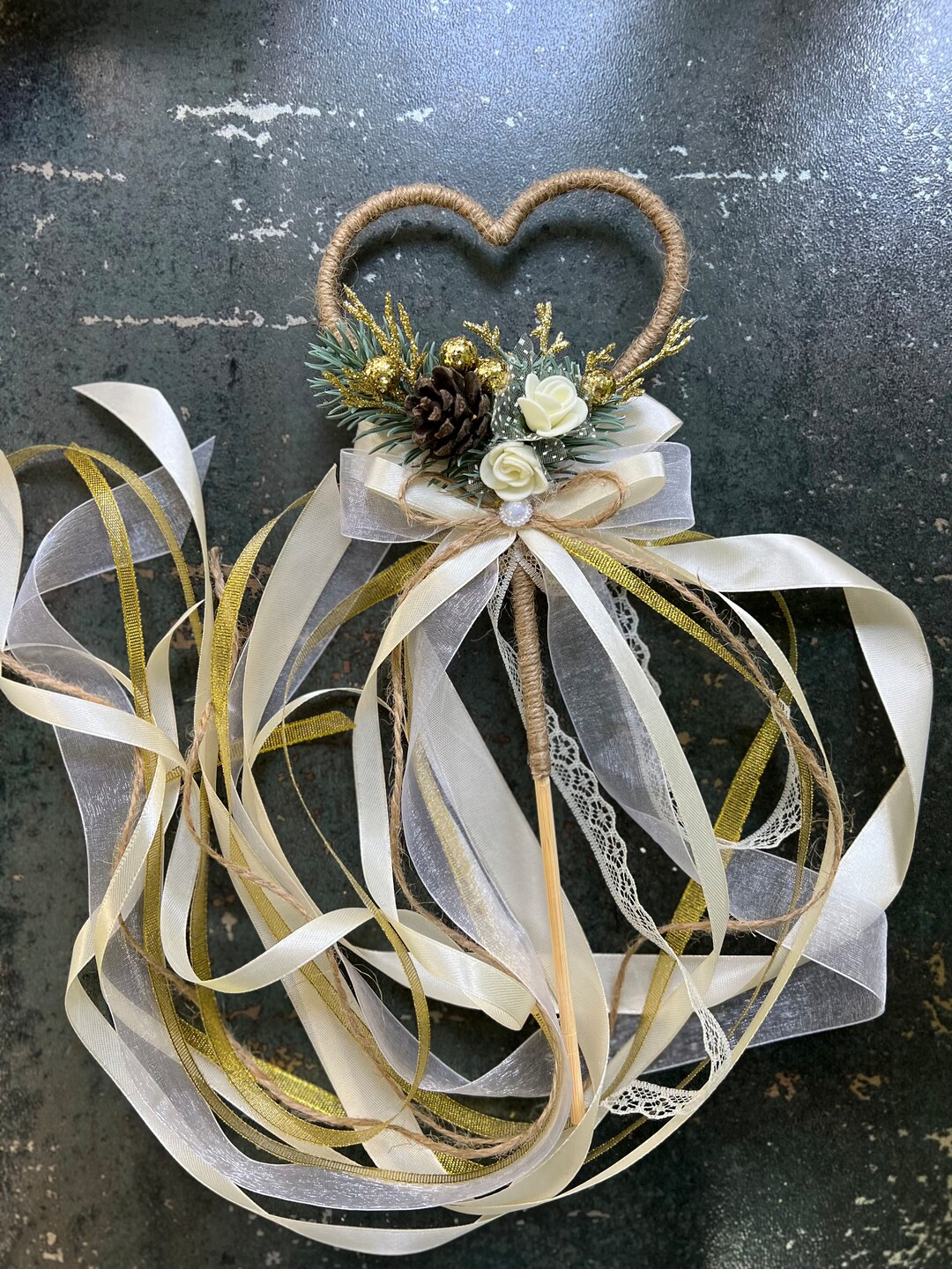 Winter Wedding Flower Girl Wand Pine Cone Wand Flower Wand Fairy Wand ...