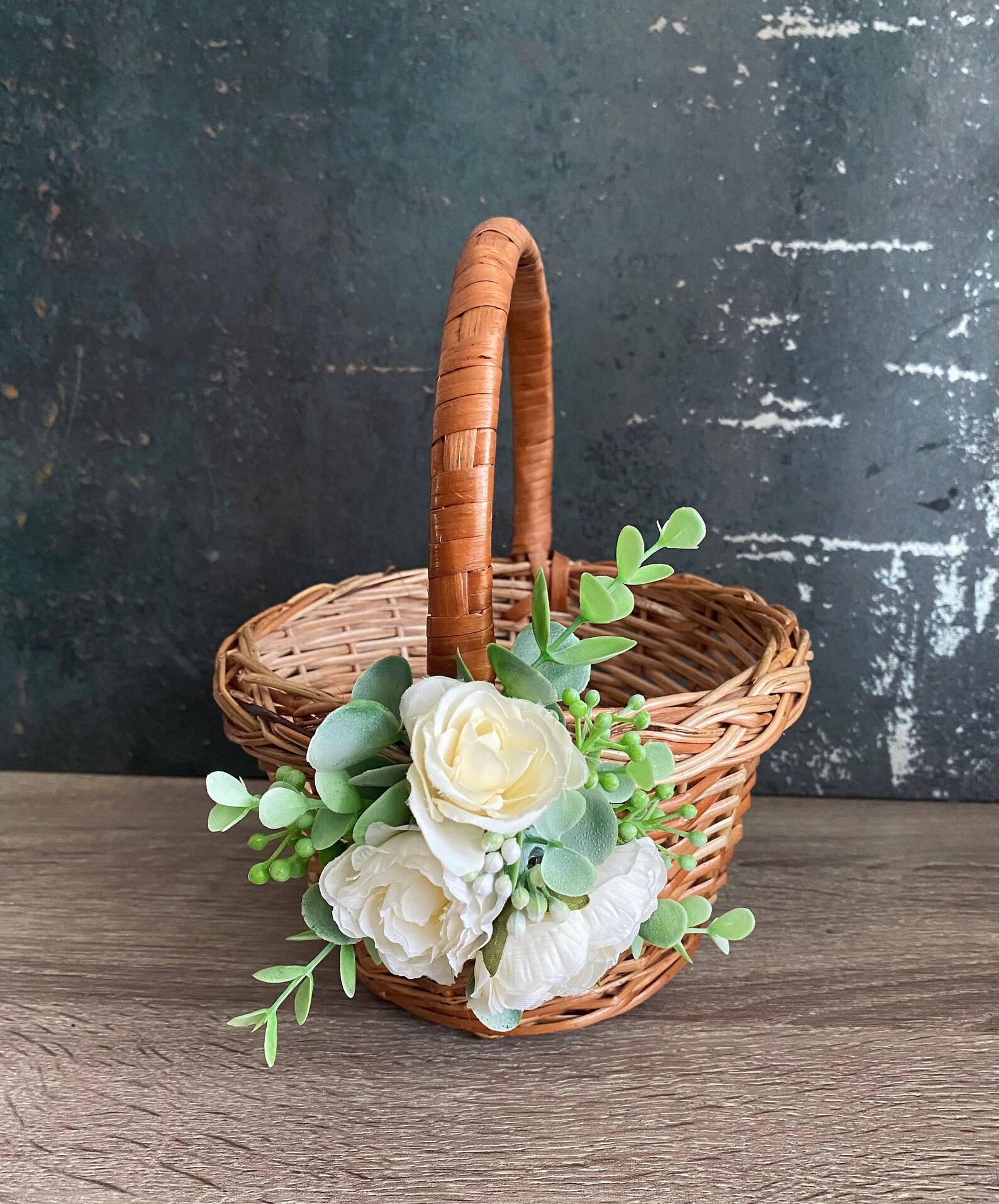 Greenery Flower Girl Basket Barn Wedding Eucalyptus Flower - Etsy