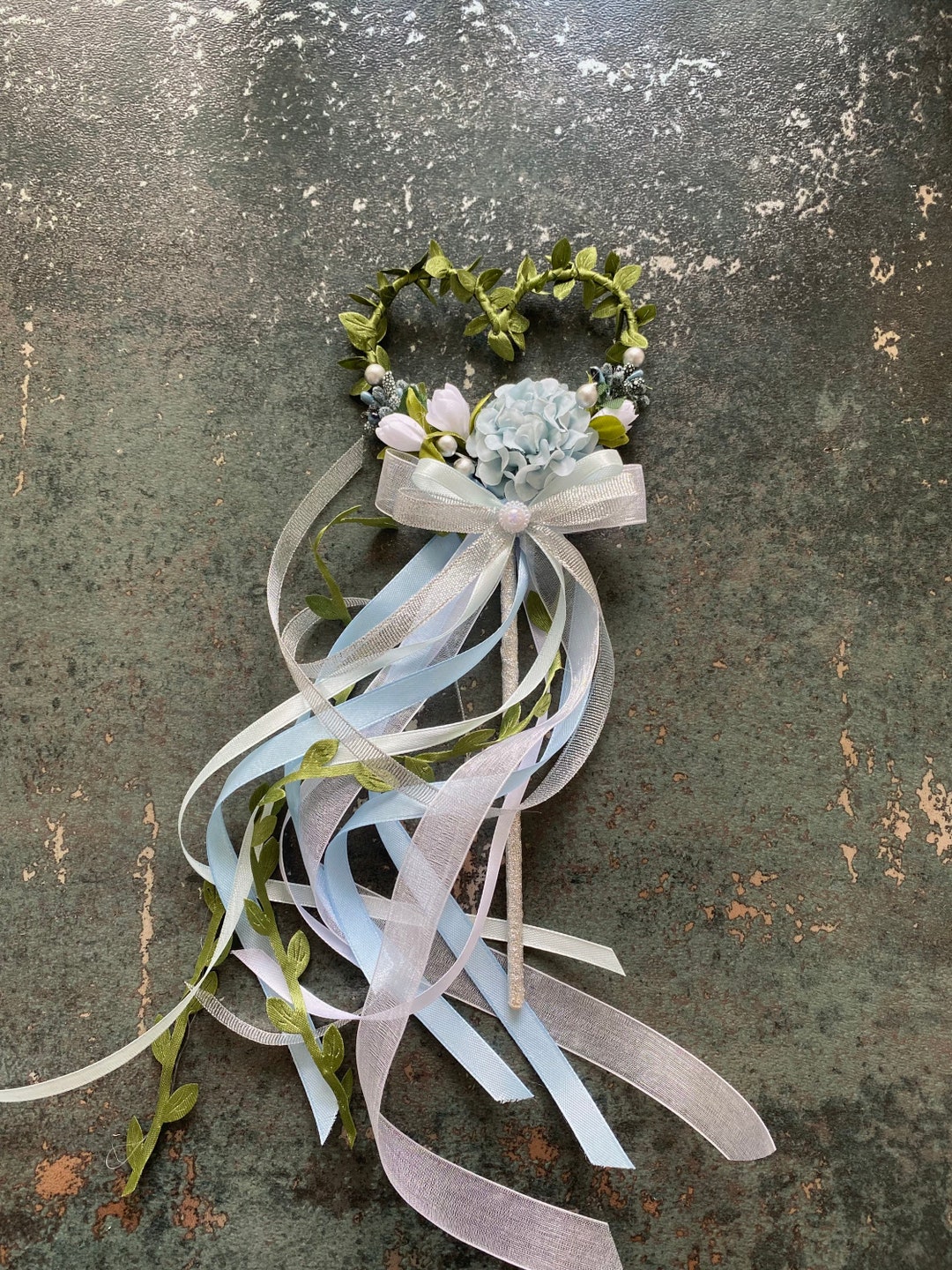 Dusty Blue Flower Girl Wand Magic Wand Butterfly Wand Flower Wand Fairy ...