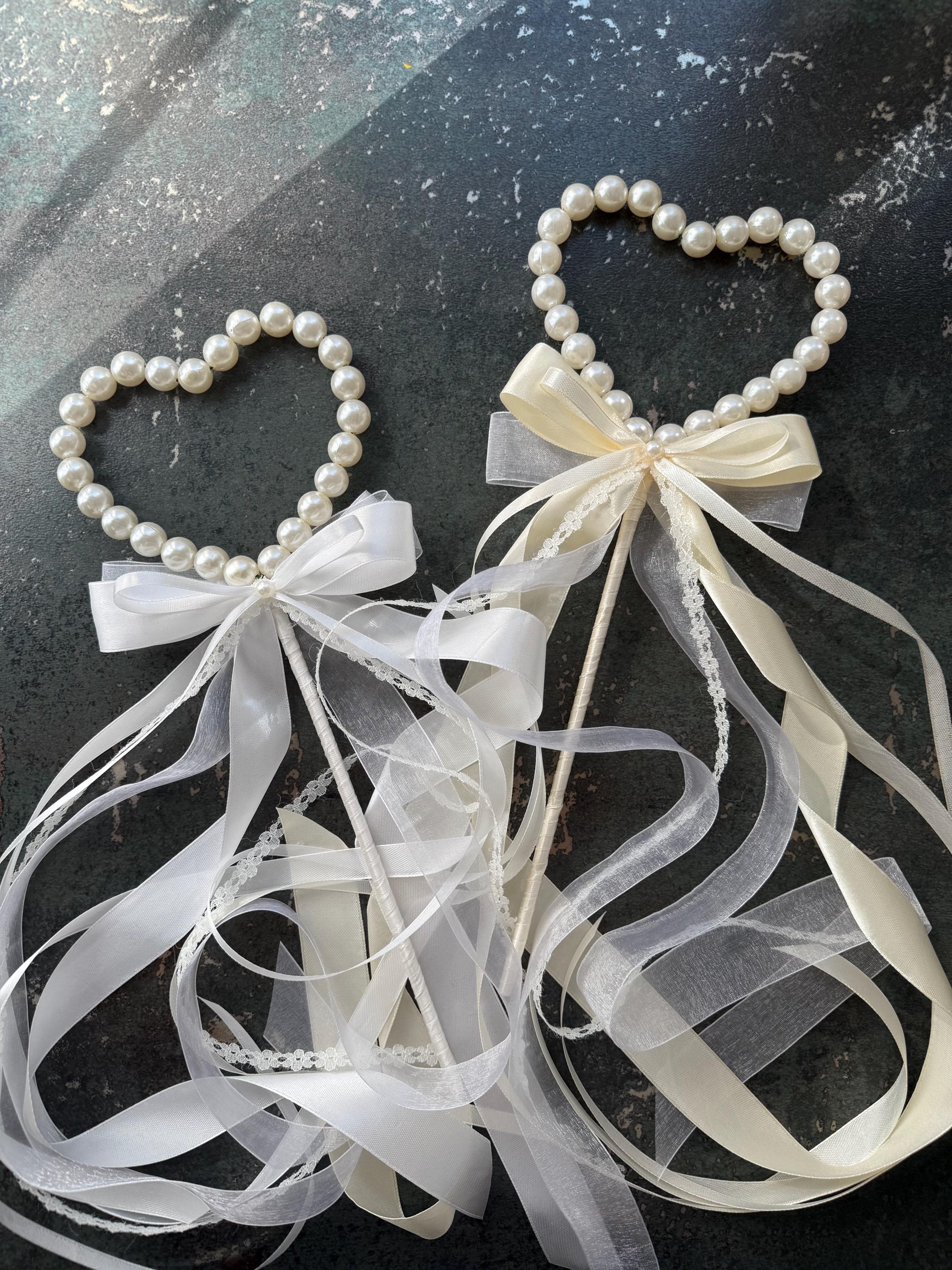 Flower Girl Wand: Pearl Flower Girl Bouquet Wand Heart Wands Flower ...