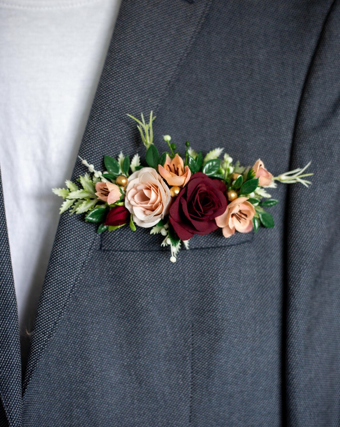 Pocket Boutonnière Burgundy Blush Sage Green Boho Rustic Buttonholes ...