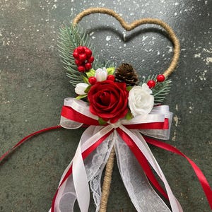 Winter Wedding Flower Girl Wand: Pine Cone, Red & White Floral ...