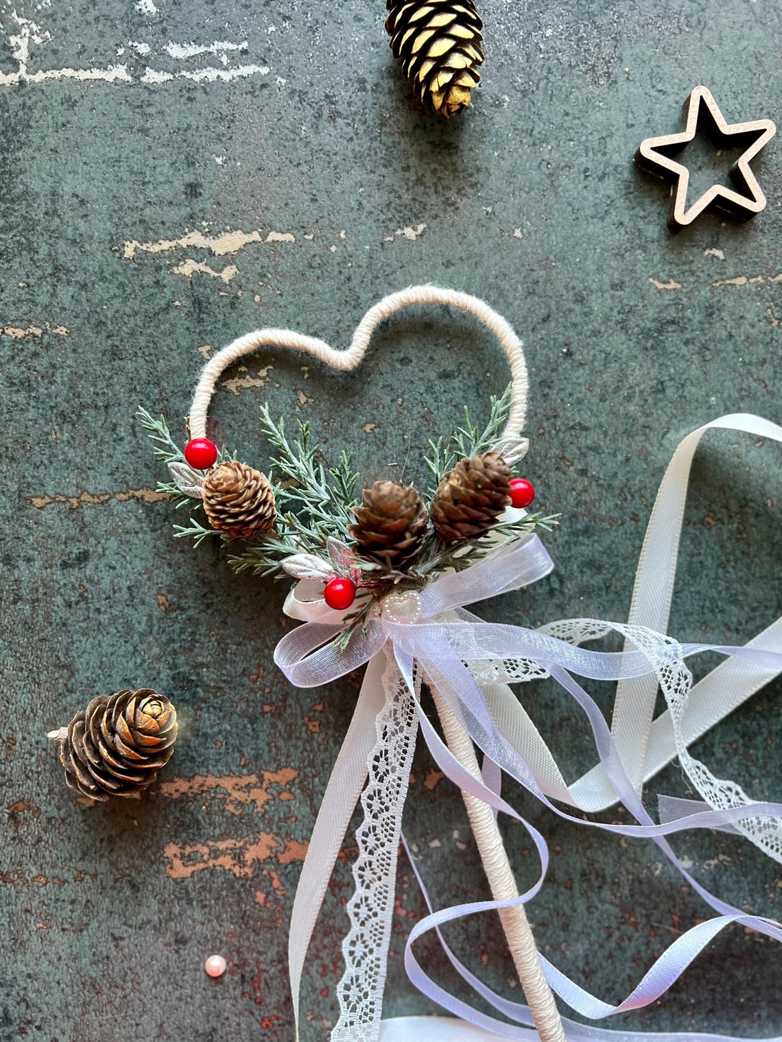 Winter Wedding Flower Girl Wand Pine Cone Wand Flower Wand - Etsy