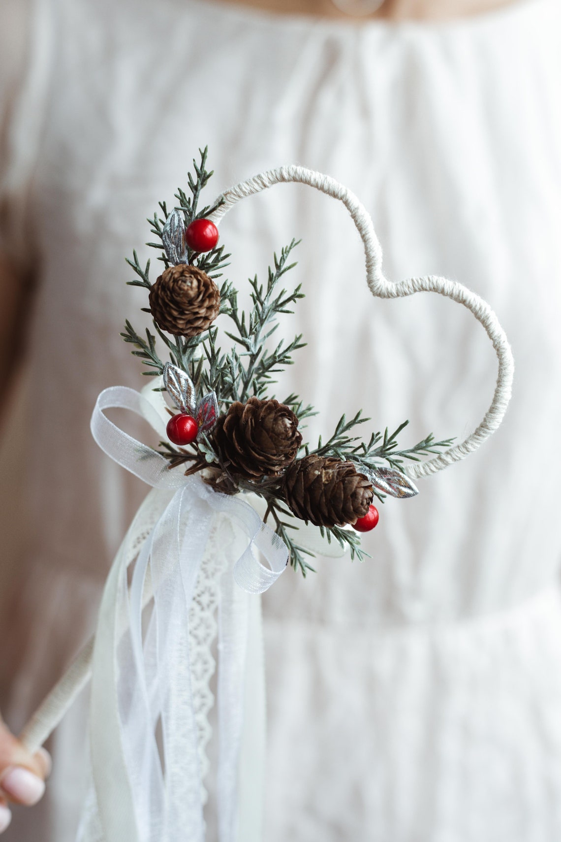 Winter Wedding Flower Girl Wand Pine Cone Wand Flower Wand - Etsy