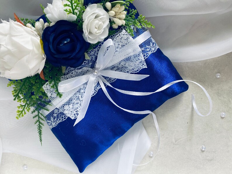 Winter Wedding Ring Bearer Pillow White Royal Blue Ring Holder | Etsy