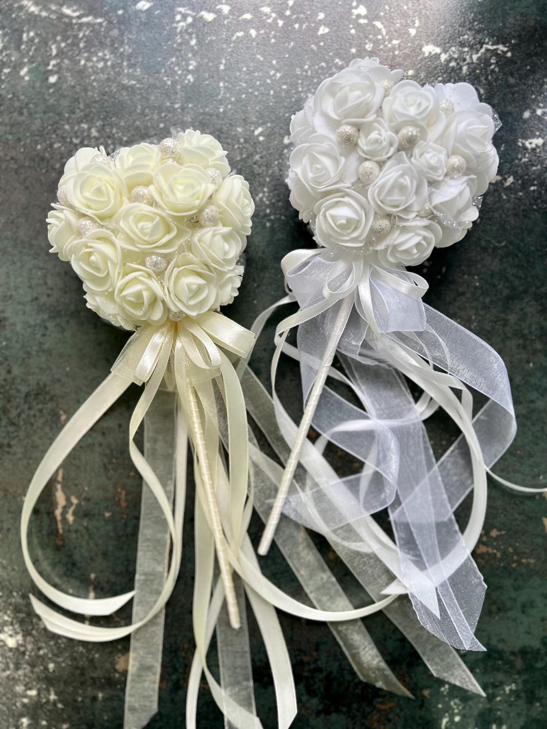 Rose Flower Girl Wand: Ivory White Ribbon Heart Wand - Etsy