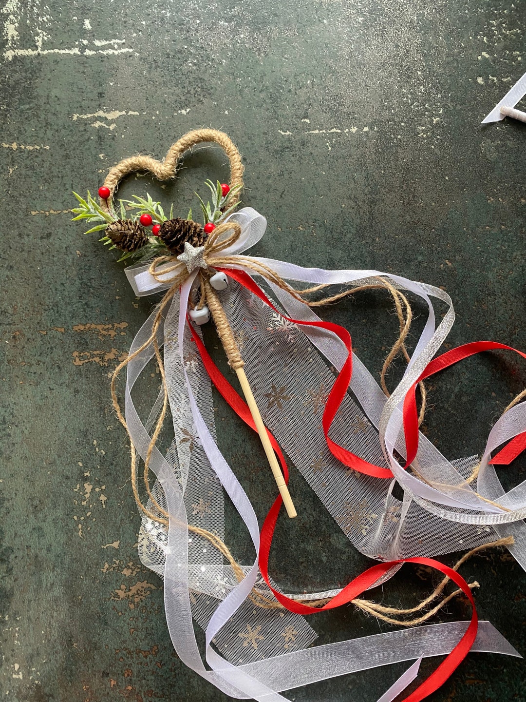 Winter Wedding Flower Girl Wand Pine Cone Wand Flower Wand Fairy Wand ...