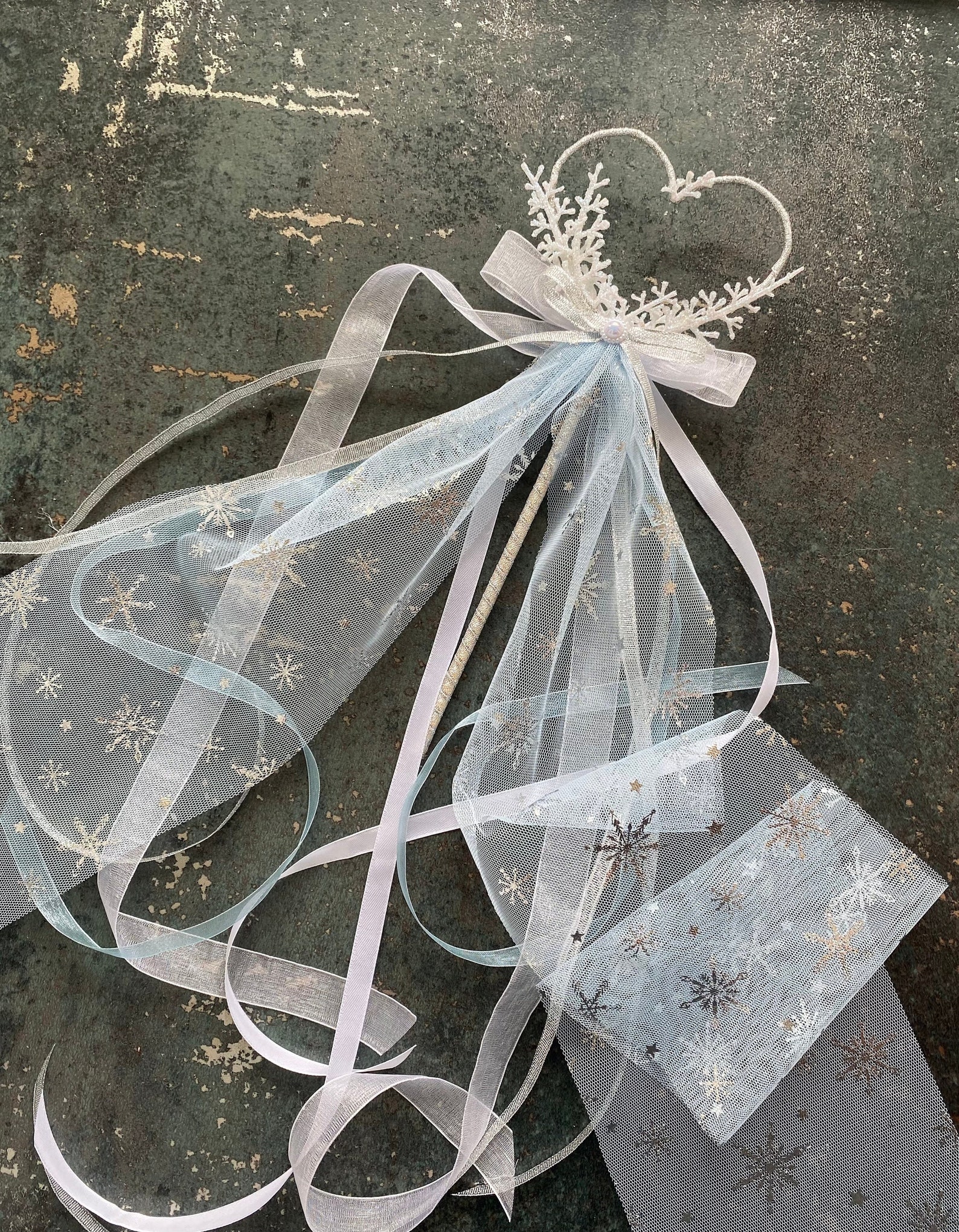 Dusty Blue Flower Girl Wand Magic Wand Winter Wand Snowflakes Wand ...