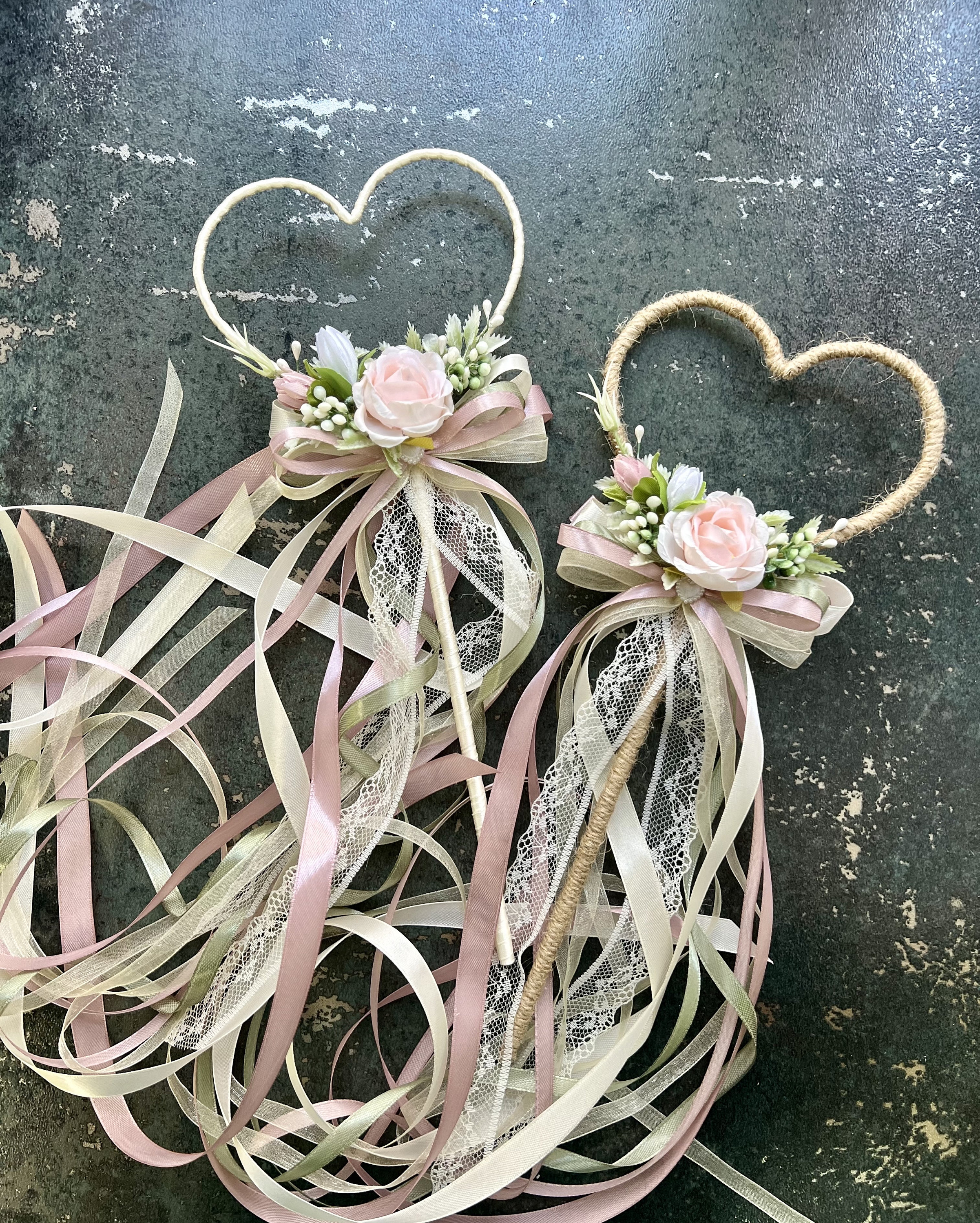 Ivory Blush Flower Girl Wand: Boho Ribbon Heart Wand - Etsy