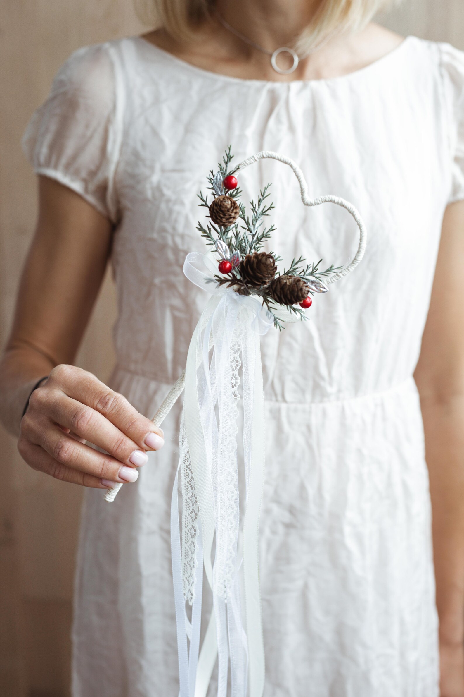 Winter Wedding Flower Girl Wand Pine Cone Wand Flower Wand - Etsy