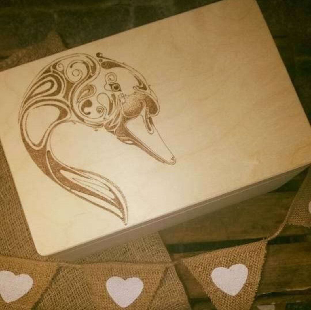 Memory Keepsake/ Memory Large Wooden Box Engraved, Pyrography Swan ...