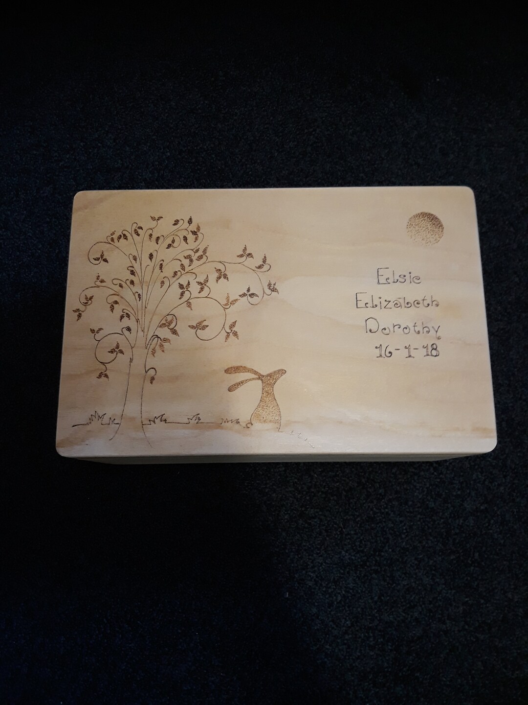 Personalized Pyrography Memory Box: Hand Burned Hare & Moon Keepsake ...