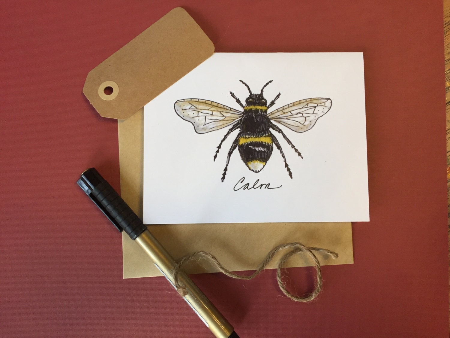 Bee Note Cards, Plain or With a Word Inscribed Below. Kraft Paper ...