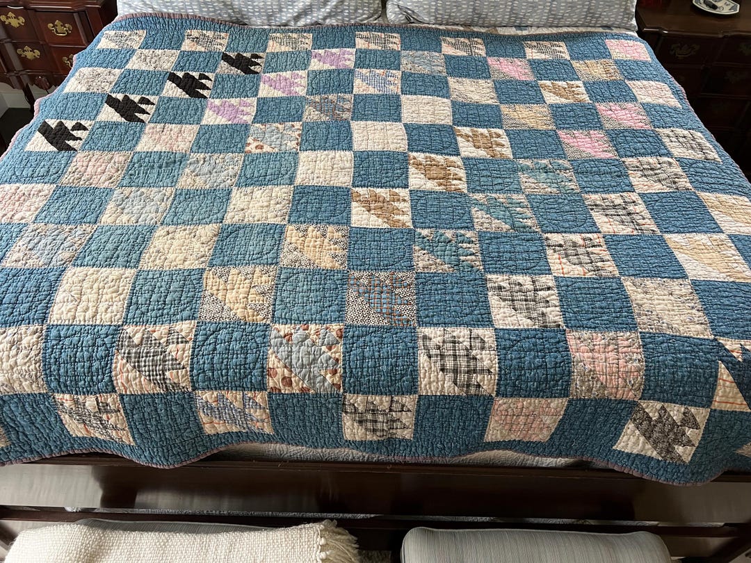 Antique Anvil Quilt: Indigo Backing, Hand-quilted (64"x74") - Etsy
